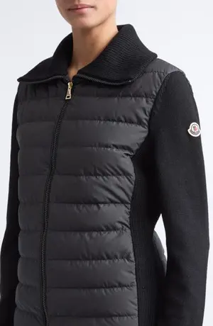 Moncler Mixed Media Quilted Zip Puffer Cardigan - Black