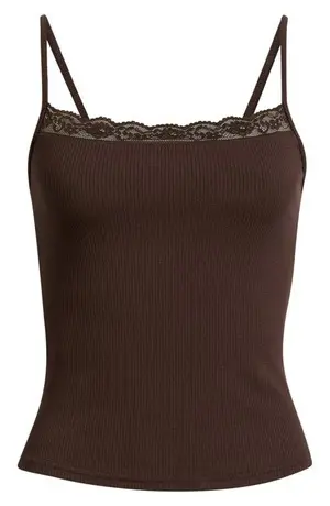 Mango Blondi Lace Trim Ribbed Camisole - Brown