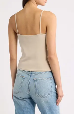 Mango Blondie Lace Trim Ribbed Camisole - Sand