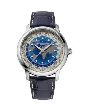 FREDERIQUE CONSTANT Classic Worldtimer Manufacture Bracelet Watch - Blue