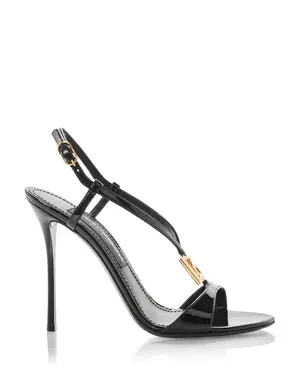 Dolce & Gabbana Patent Leather Strappy High Heel Sandals With Dg Logo