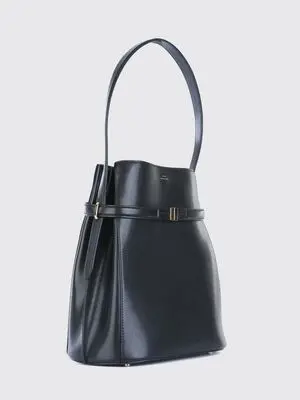 TOTEME Calfskin Monogram Logo Bucket Bag - Black