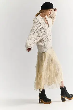 Free People Lola Cable Knit Zip Up Cardigan