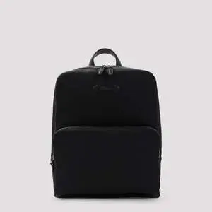 Brioni Leather Trim Cotton Zip-around Backpack - Black