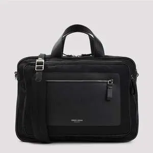 Giorgio Armani S Polyester Briefcase Handbag - Black