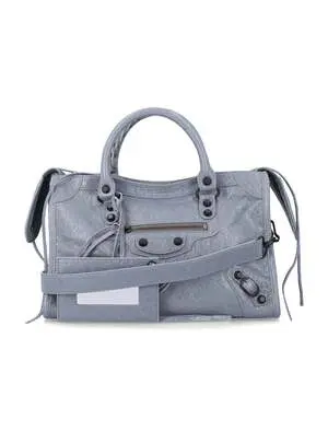 Balenciaga BALENCIAGA Mini Le City Handbag With Braided Handles & Brass Hardware Blue Grey