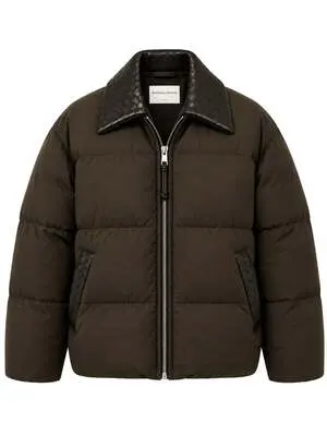 Bottega Veneta Zip-up Jacket With Woven Collar - Brown