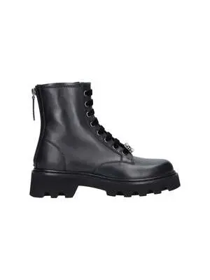 ROGER VIVIER Leather Lace-up Combat Boots With Crystal Embellishment - Black