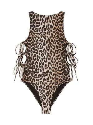 GANNI Round-neck Tie-string Low-back Bodysuit - Marrone