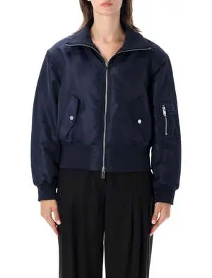 THE FRANKIE SHOP Cropped Bomber Jacket With Stand Collar - Blu