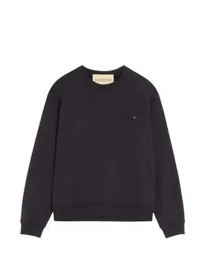 Valentino Garavani Cotton-blend Crew Neck Sweater With Pocket - Black