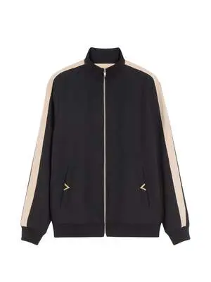 Valentino Garavani Vgold High-neck Nylon Zip Sweatshirt With Contrast Side Bands - Black