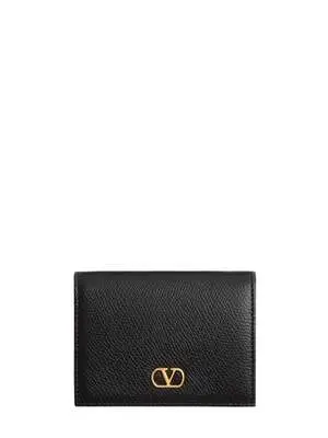 Valentino Garavani Vlogo Leather Wallet With Gold-tone Hardware - Black