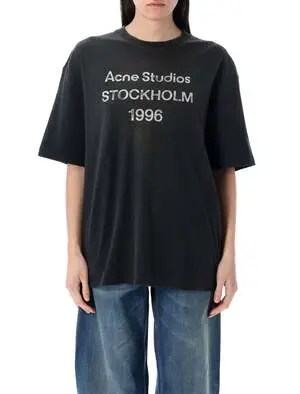 Acne Studios Sprayed Logo Organic Cotton & Hemp T-shirt With Distressed Ribbed Trims