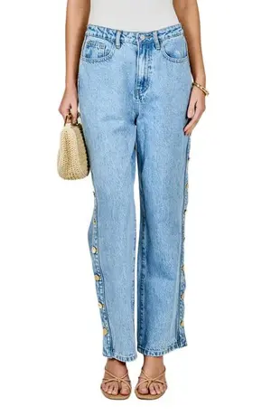 Endless Rose Side Button Straight Leg Jeans