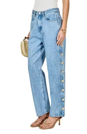 Endless Rose Side Button Straight Leg Jeans