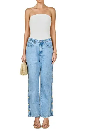 Endless Rose Side Button Straight Leg Jeans