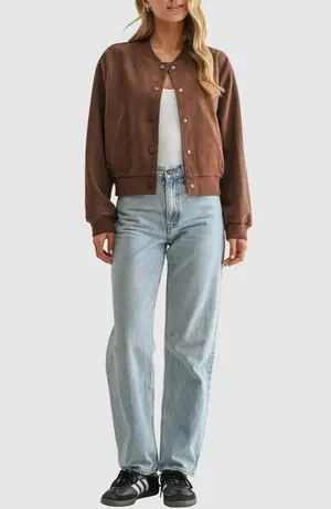 ALL IN FAVOR Faux Suede Bomber Jacket