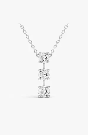 SEREIA OFFICIAL 10k Gold 0.5 Ct Round Lab-grown Diamond Three Stone Bar Pendant - White Gold