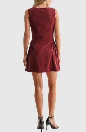 ALL IN FAVOR Corduroy Boatneck Fit-and-flare Minidress - Chestnut