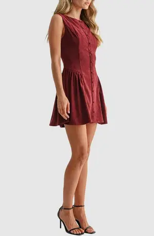 ALL IN FAVOR Corduroy Boatneck Fit-and-flare Minidress - Chestnut