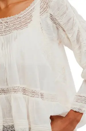 Free People Romantic Lace Detail Cotton Top