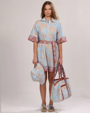 Las Surenas Poplin Short Dress Africa - Light Blue