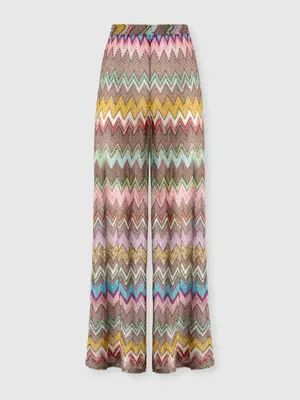 Missoni Straight Trousers In Lamé Viscose With Macro Zigzag Pattern - Black & Multicoloured