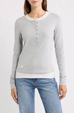 ROWING BLAZERS Layered Henley T-shirt - Grey