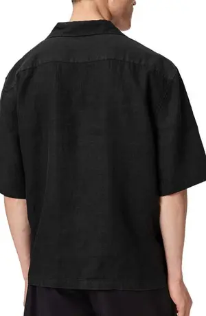 ALLSAINTS Avia Bird Embroidered Linen Camp Shirt - Orca Black