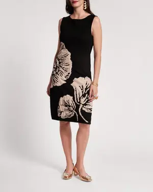 FRANCES VALENTINE Swan Shift Dress Carefree Chrysanthemum - Black/camel