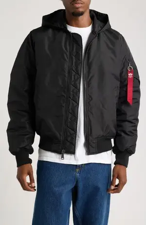 Alpha Industries Ma-1 Hood Relaxed Bomber Jacket - Black