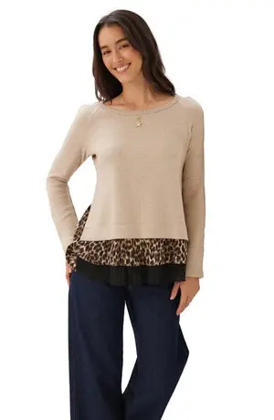 Karen Kane Layered Contrast Sweater - Light Tan