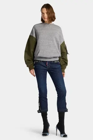 Dsquared2 Hybrid Melange Field Fit Crewneck With Nylon Sleeves
