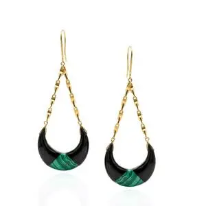 JAREDJAMIN Calypso Gold Onyx & Inlaid Malachite Crescent Dangle Earrings - Black