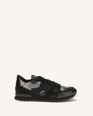 Valentino Garavani Rockrunner Camouflage Laminated Sneakers - Black