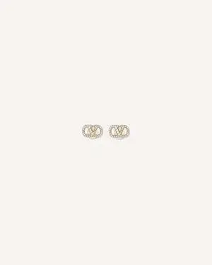 Valentino Garavani Vlogo Signature Earrings In Metal And Swarovski Crystals - Gold