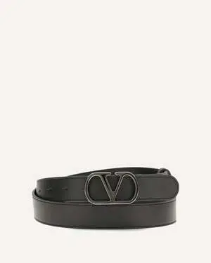 Valentino Garavani Vlogo Signature Leather Belt - Black
