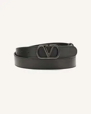 Valentino Garavani Vlogo Signature Leather Belt - Black