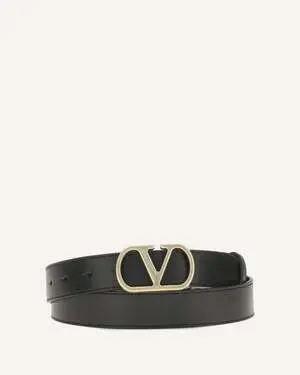 Valentino Garavani Vlogo Signature Leather Belt - Black