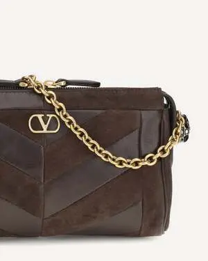 Valentino Garavani Panthea Shoulder Bag Chevron Pattern - Brown