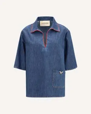 Valentino Garavani Denim Shirt With Embroidered Trim