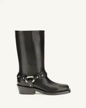 Rabanne Leather Buckle Snkle Boots - Black