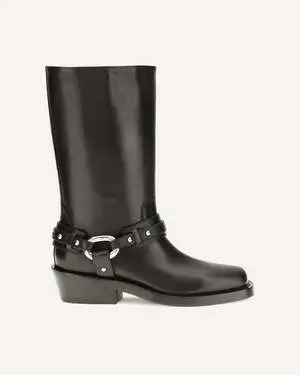 Rabanne Leather Buckle Snkle Boots