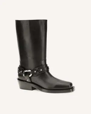 Rabanne Leather Buckle Snkle Boots