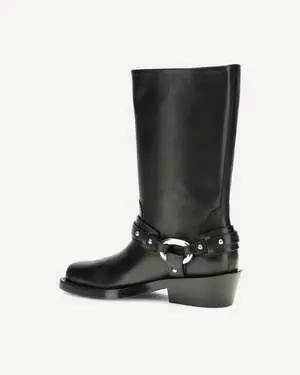Rabanne Leather Buckle Snkle Boots