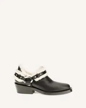 Rabanne Shearling Trim Biker Ankle Boots - Black