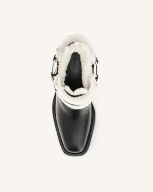 Rabanne Shearling Trim Biker Ankle Boots