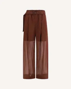 Brunello Cucinelli Cotton Organza Loose Pants With Monili Embellishment - Brown