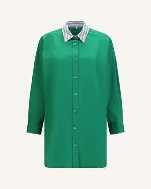 Loewe Cotton Poplin Chemisier Dress With Double-layered Collar - Green